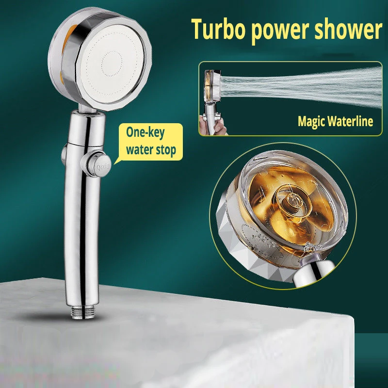 Rainfall Turbo Fan Shower Head 360 Rotating High Pressure Water Saving ...