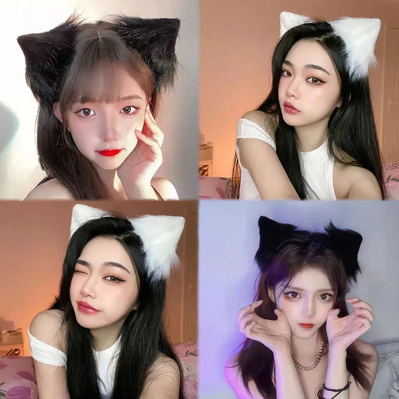 Lolita ears fur ears gray white black stereo simulation cute cat ears ...
