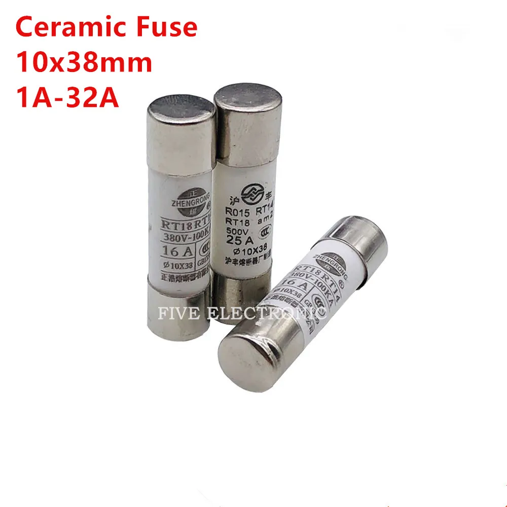 20pcs/box R015 Ceramic Fuse RT18 RT14 380V/500V Fusible Core 10x38mm 1A ...