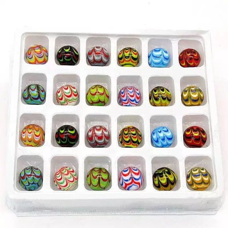 New 16mm Round Feather Design Handmade Glass Marbles Balls Kids Run ...