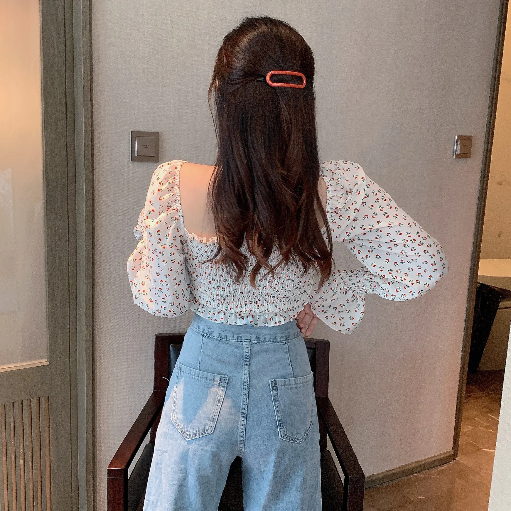 MUMUZI короткий дизайн пупка шифоновая рубашка дизайн квадратный ...