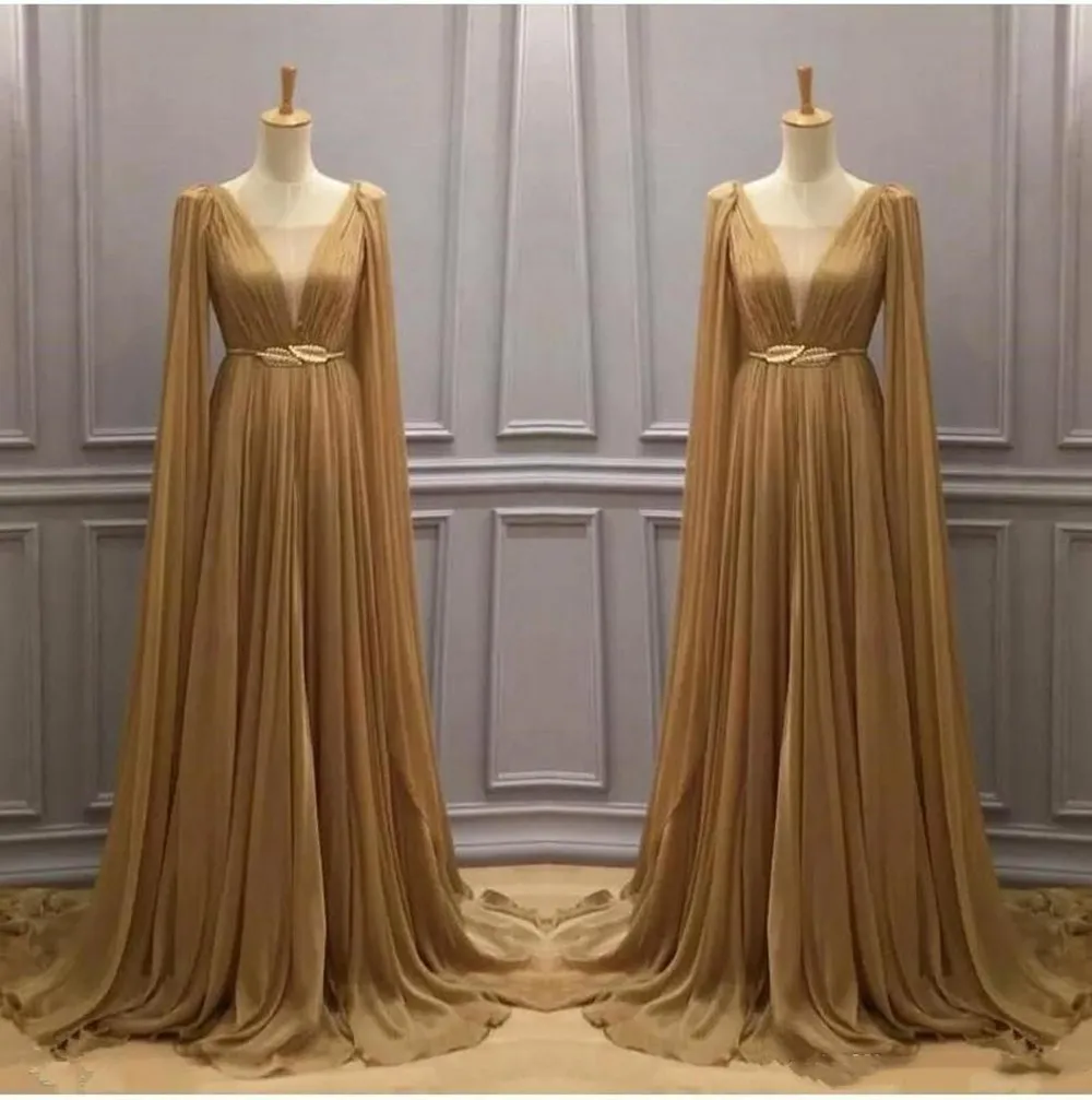vestidos-de-noche-Kaftan-Arabic-Muslim-Evening-Dresses-V-Neck-Chiffon-Long-Sleeves-Sweep-Train ...