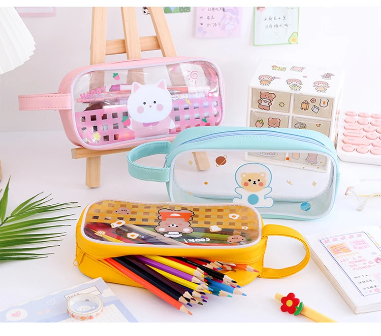 Etui à stylo,transparent trousse scolaire kawaii fille ecole pencil ...