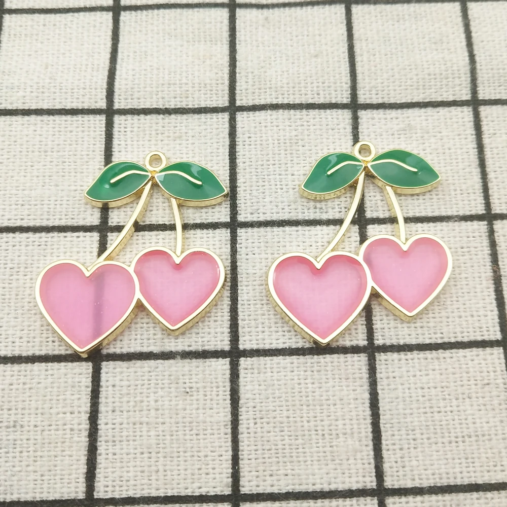 10pcs-28x33mm-enamel-cherry-charm-for-jewelry-making-earring-pendant ...