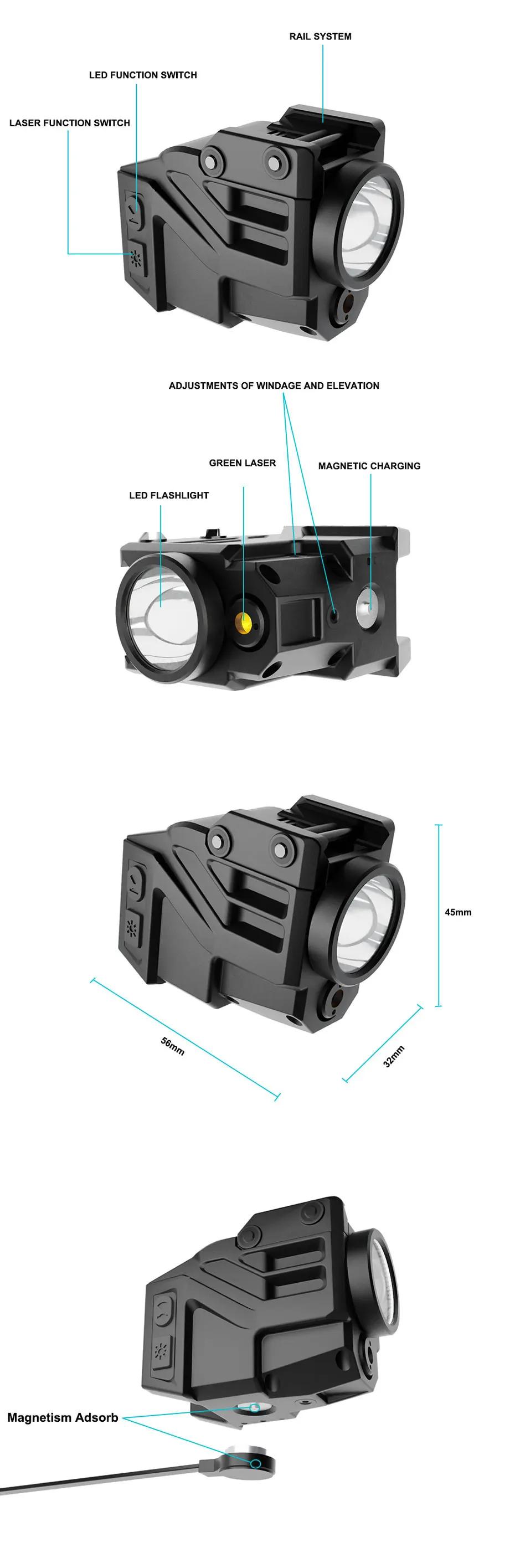 Tactical LED Weapon Gun Light Flashlight Green /Blue Laser Sight ...