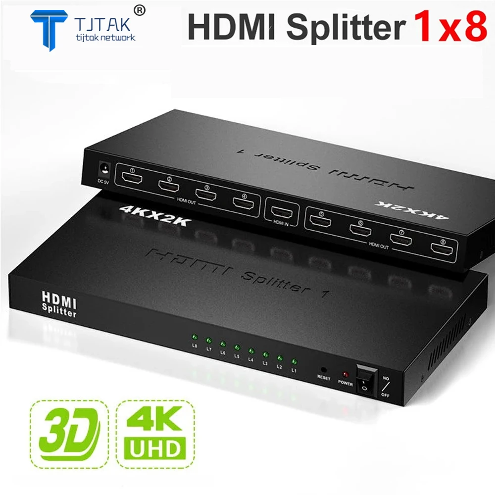 4K 30hz 1x8 HDMI Splitter 1 In 8 Out Supports Full 4K/2K@30Hz 1080P ...