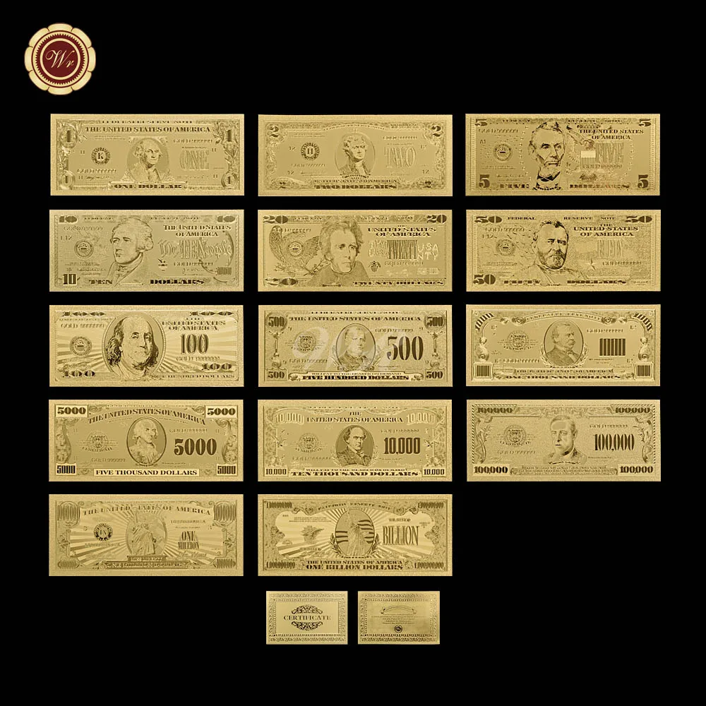 Wr Full Set Gold Foil Banknote Us 100 Dollar Paper Money American Style ...