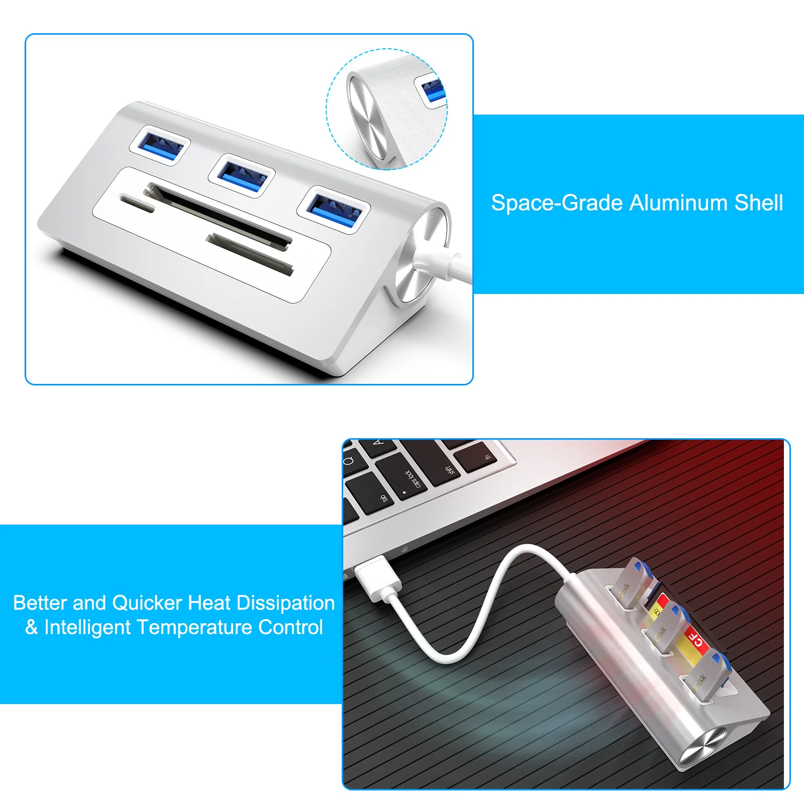Usb Hub Card Reader 3 Ports Usb 3.0 With Tf / Sd Card Reader Multi Usb ...