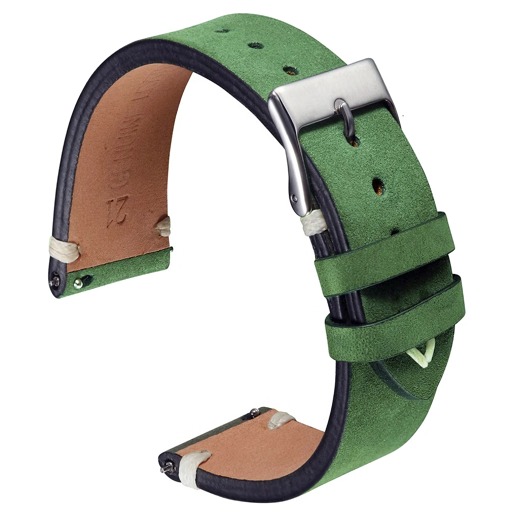 Matte-Leather-Watch-Band-Strap-20mm-21mm-Green-Dark-brown-Seude-Leather ...