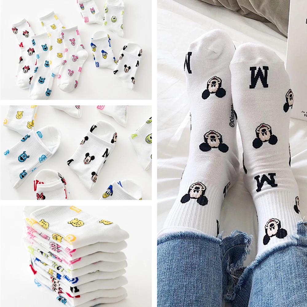 8 Pairs Disney Cartoon Socks Cute Mickey Minnie Daisy Donald Winnie ...