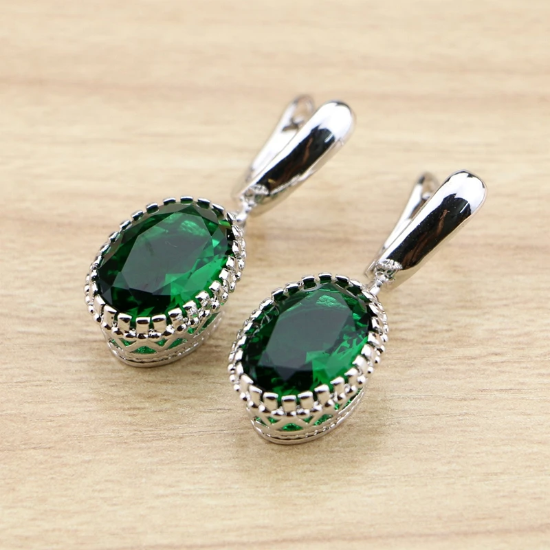 Classic Green Cubic Zirconia Drop Dangle Earrings 925 Sterling Silver ...