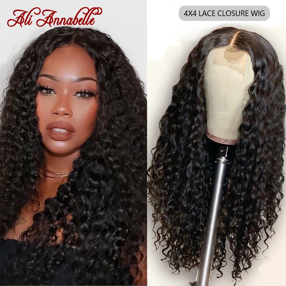 Deep Wave Lace Closure Wig 180% Density Human Hair Wigs Brazilian Deep ...