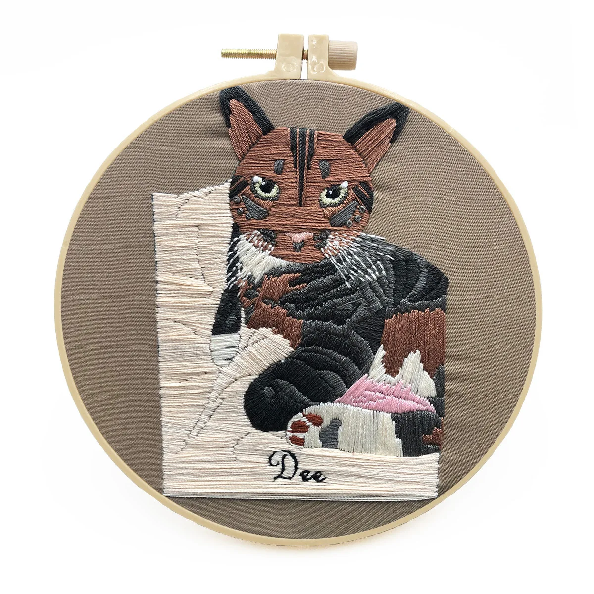 Support à broder,Kits de fils de tissu de broderie chat mignon débutant ...