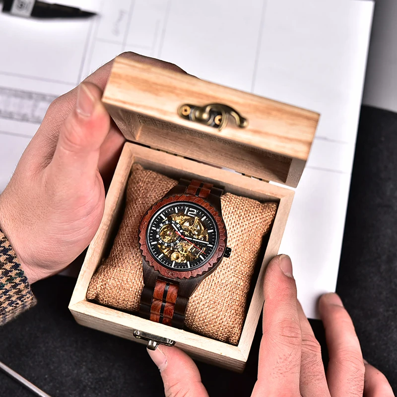 DODO DEER Automatic Self-Wind Watch for Men Wood Red Sandalwood ...