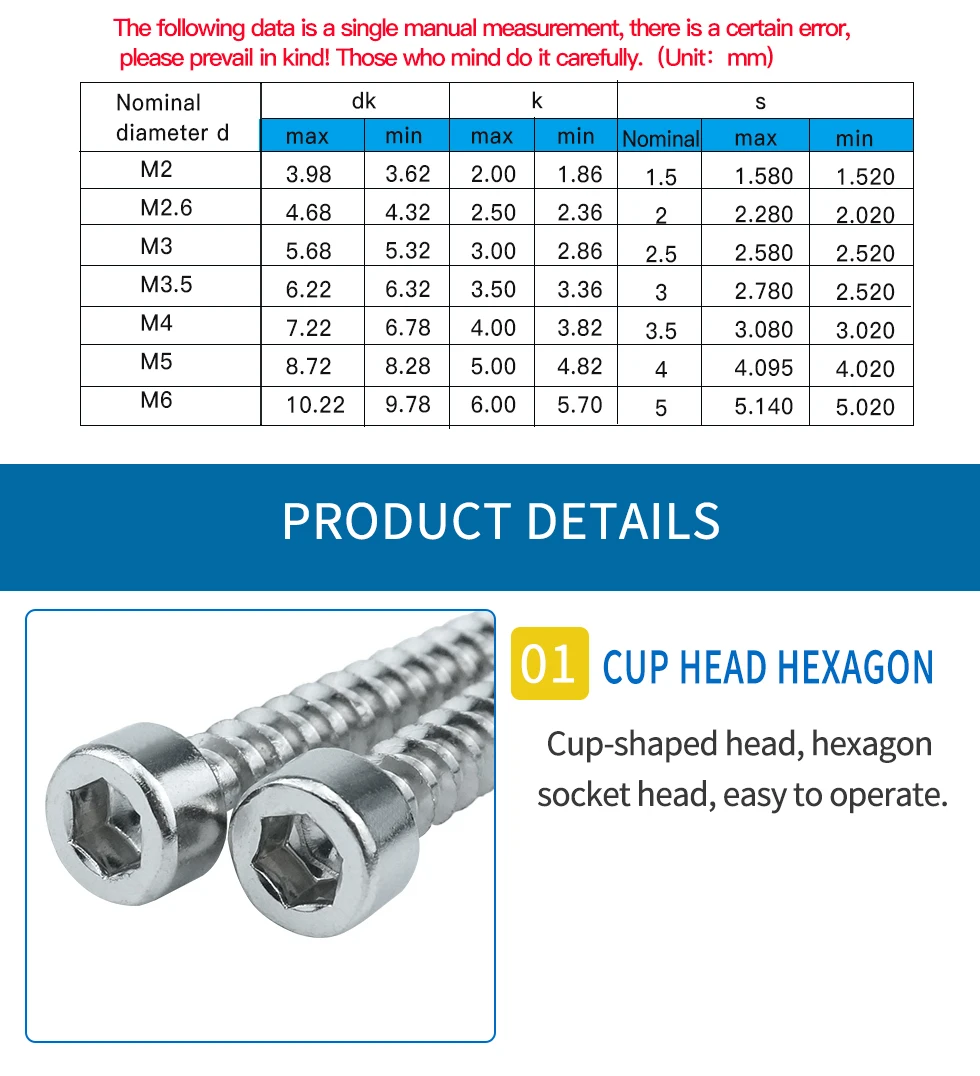 VIS,Black-M3 50pcs-8mm--100 Pièces M2 M2.6 M3 M4 M5 M6 Hexagone À Six Pans Creux Vis ...