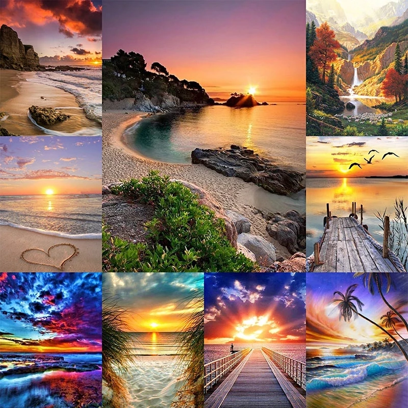 Diamond-Painting-DIY-Landscape-Sunset-Sea-Cross-Stitch-Full-Round-Drill ...