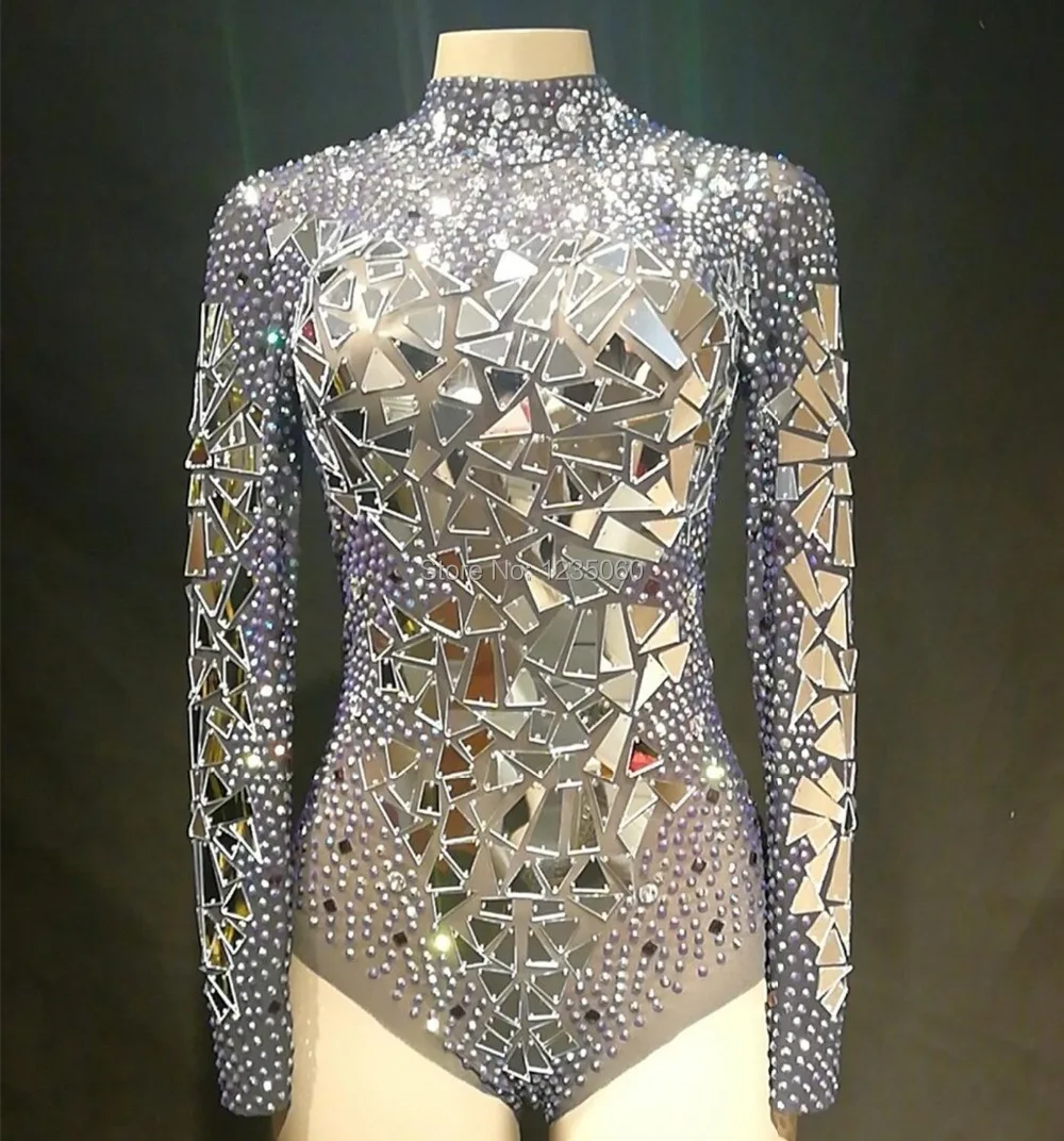 Sexy Transparent Net Costume Stage Dance Wear Mirrors Stones Mesh ...