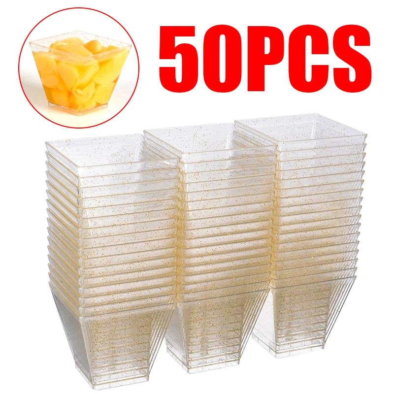 50pcs 60ml Plastic Dessert Cups Square Trapezoid Disposable Food Cake ...