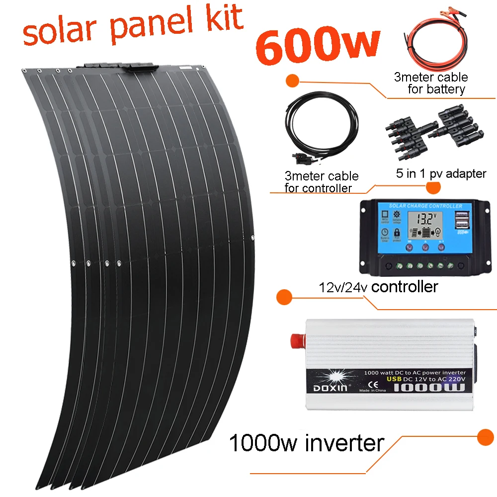 panneau solaire kit complet 12v 300w 600w souple maison système domestique photovoltaïque kit ...