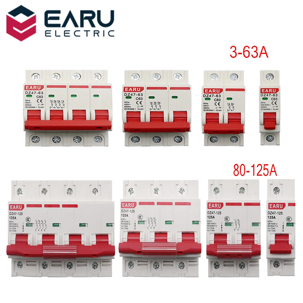Dz47 400v 1-4p 3-125a C Type Mini Circuit Breaker Mcb Short Overload ...