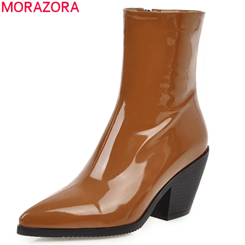 MORAZORA Botines con punta en pico para mujer, botines de tacón alto ...