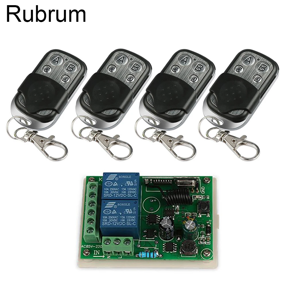 Rubrum 433 Mhz Wireless Remote Control Switch AC 110V 220V 2CH Relay ...