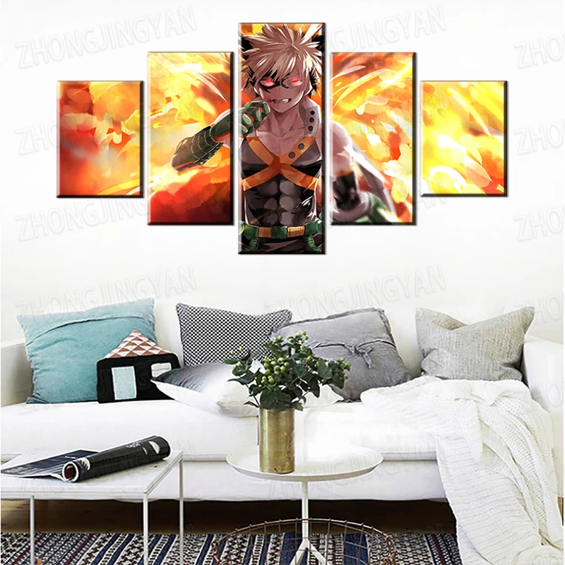 Modular Canvas Picture Frame Decoration Living Room 5 Pieces My Hero ...
