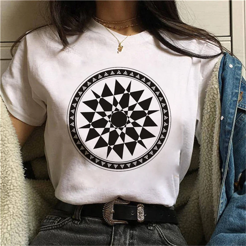 New Tshirt Geometry Printed Tops Female Clothing Thin Section T shirt ...
