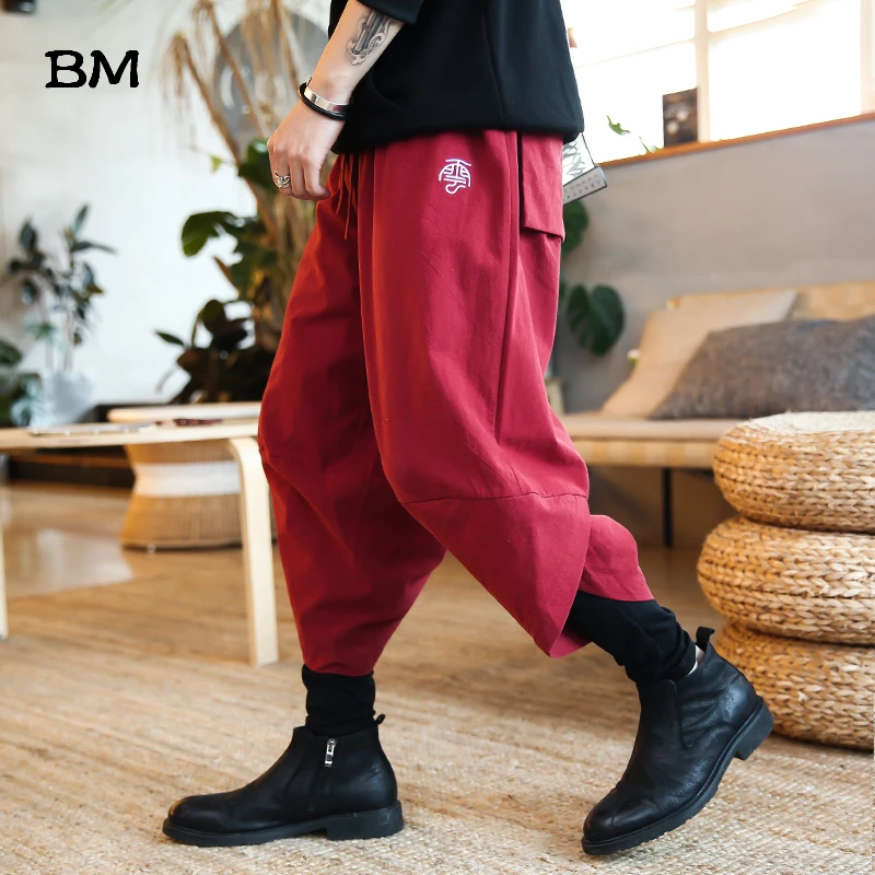 Chinese-Style-Fashion-Embroidered-Double-Layer-Pants-Linen-Loose-Large ...