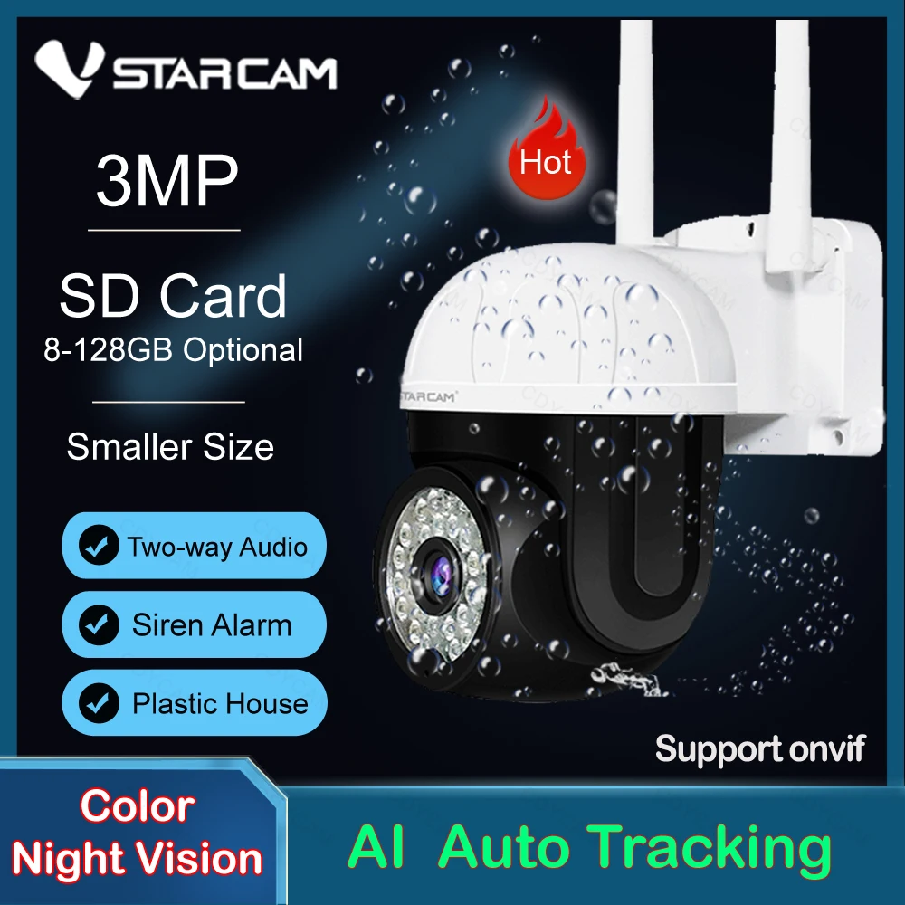 Vstarcam 3MP PTZ Wifi IP Camera HD 1296P Digital Zoom AI Human Detect security Waterproof ...