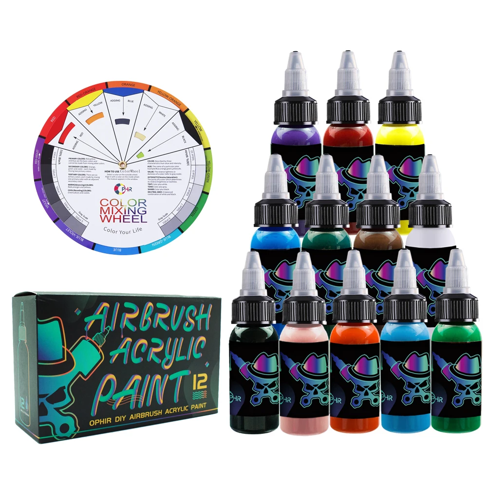 OPHIR 12 Colors Airbrush Acrylic Ink for Model Painting Shoes Leather ...