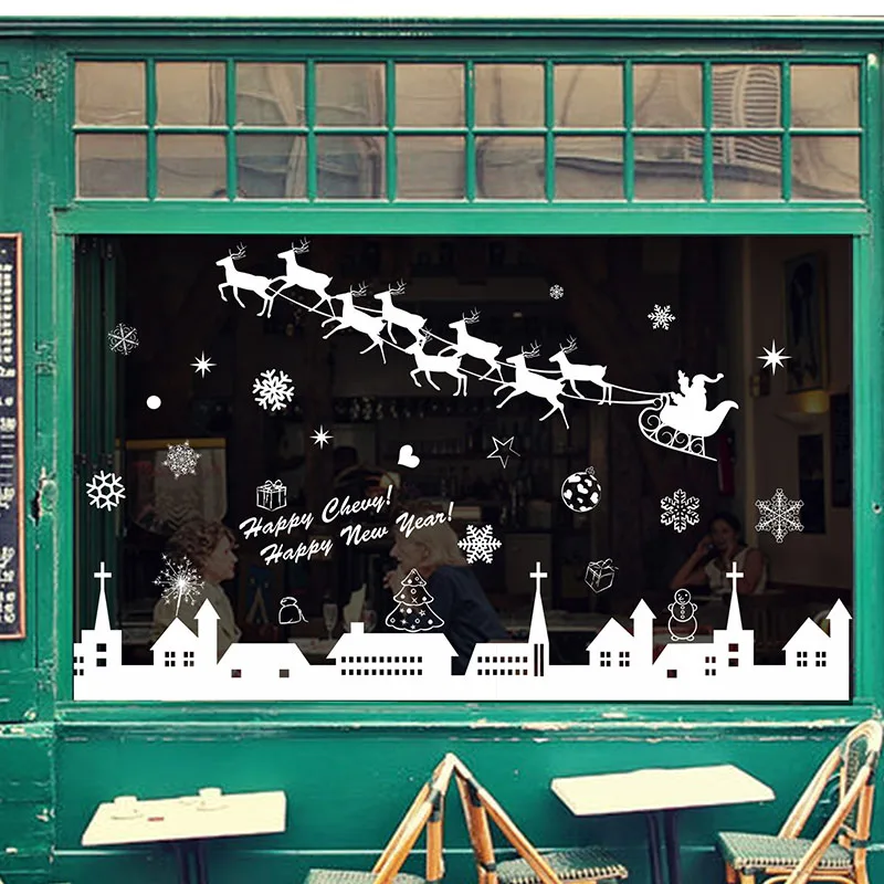 NEW-Christmas-Glass-Window-Stickers-White-City-Snowman-Santa-Claus ...