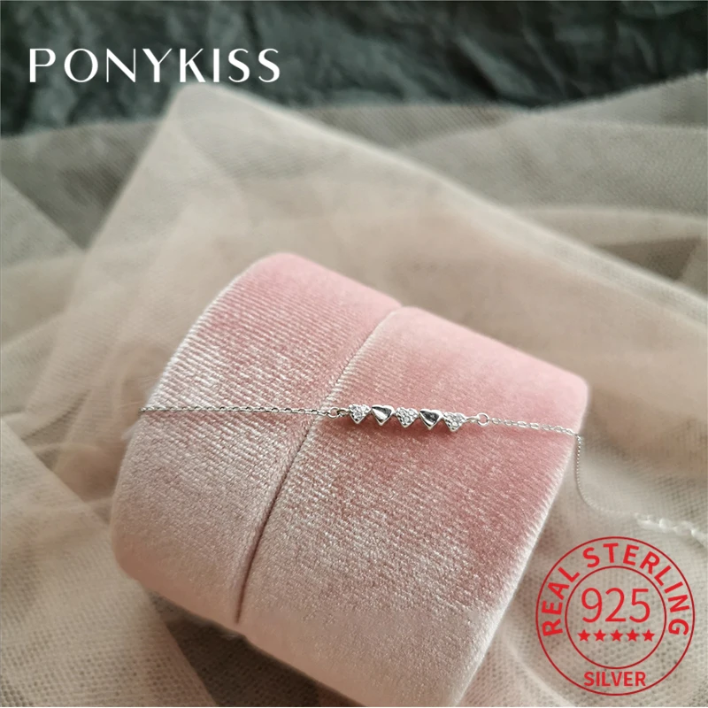 PONYKISS 트렌디 한 925 스털링 실버 하트 반짝 이는 지르콘 14K 골드 팔찌 여성을위한 로맨틱 파인 쥬얼리 선물 드롭 배송|팔찌 & 뱅글| - AliExpress