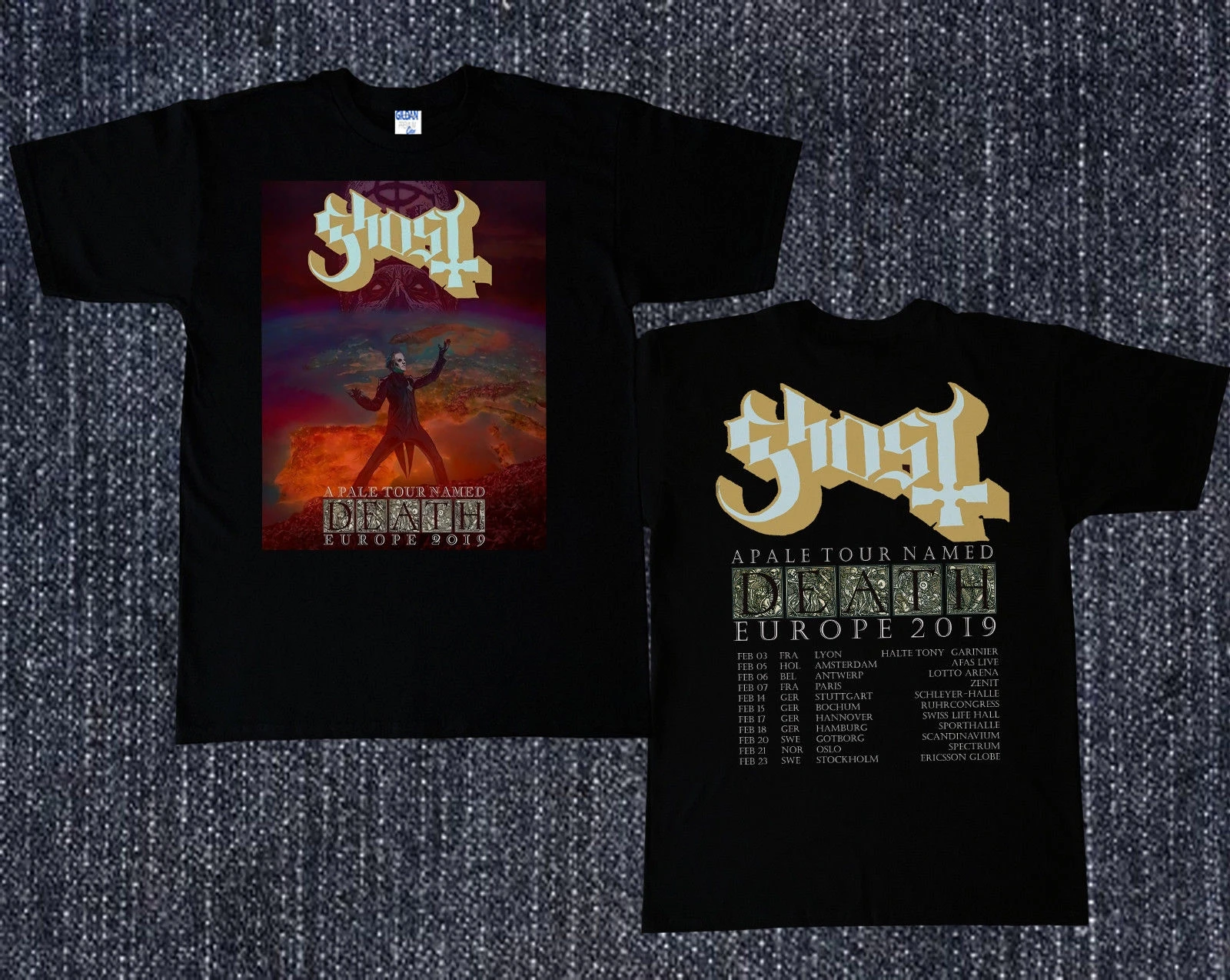 ผู้ชาย Ghost BAND ซีดทัวร์ชื่อ Death Tour วันที่ 2019 เสื้อยืด T เสื้อ ...