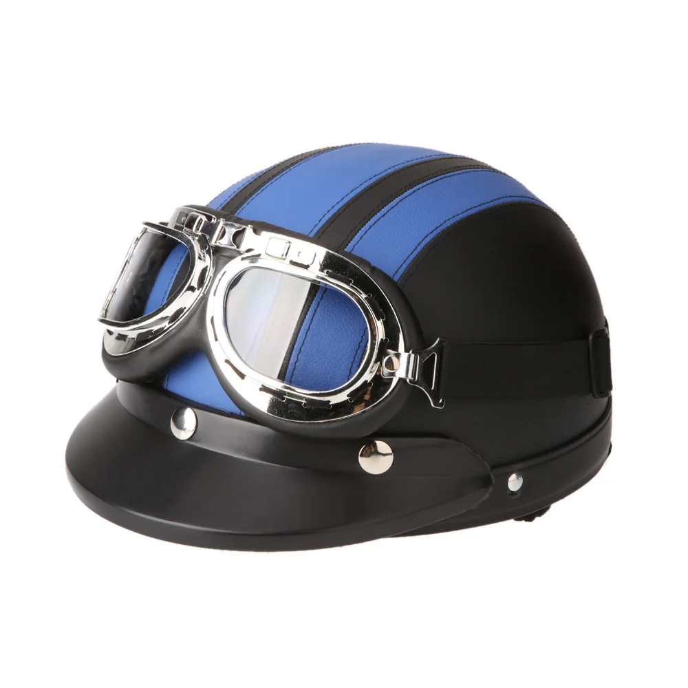 YSHCasque Moto Scooter Face Ouverte Demi Cuir Casque avec Visière ...