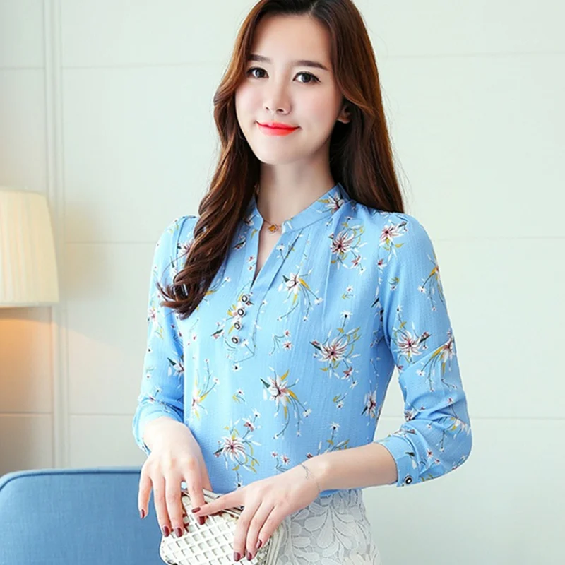 Women Spring Autumn Chiffon Blouses Tops Chiffon Blouses Shirts Ladies ...