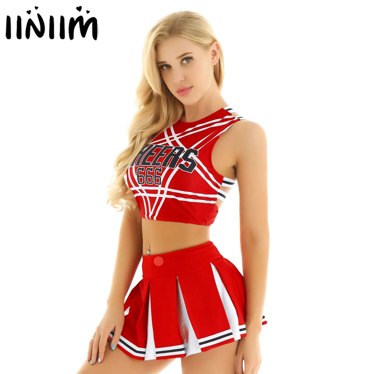 Buy Wmhs Red Cheerleader Costume With Pom 2 Piece Suit | Best Offeres