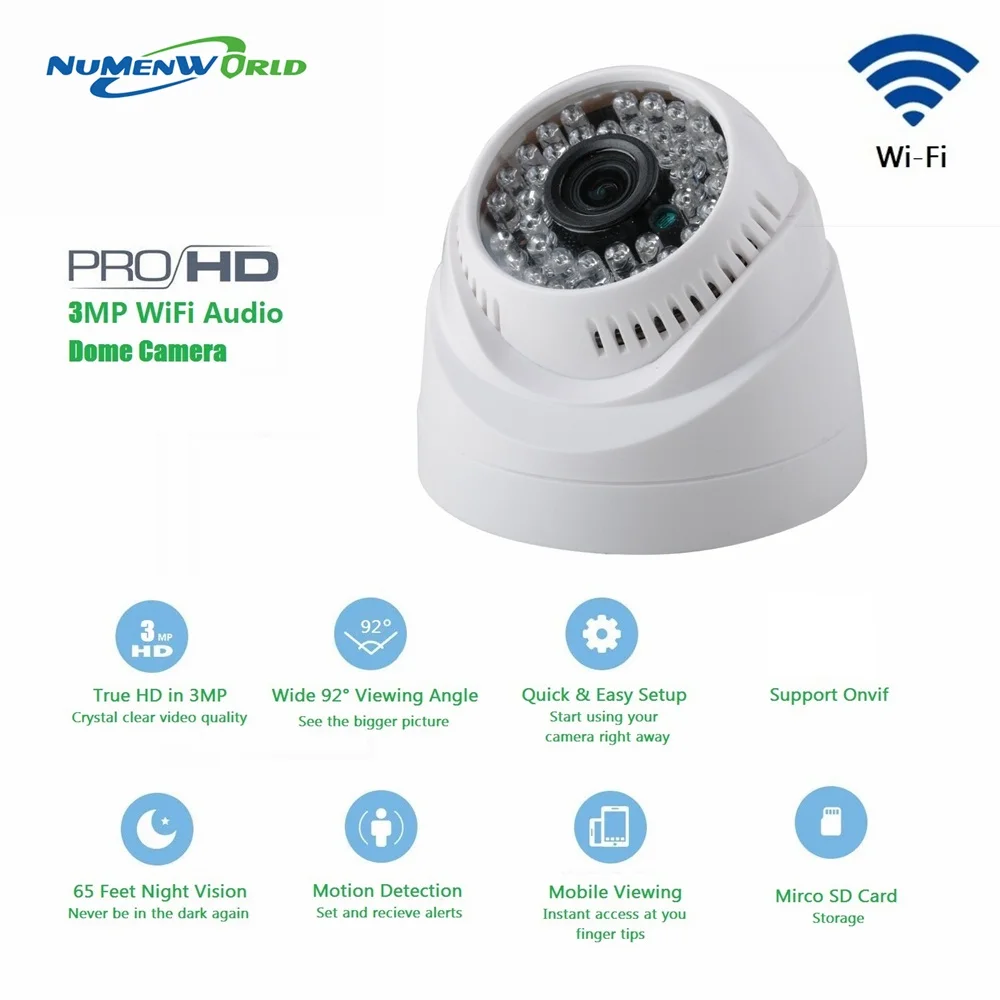 3MP WIFI IP dome camera HD wireless Security CCTV webcam Built in ...