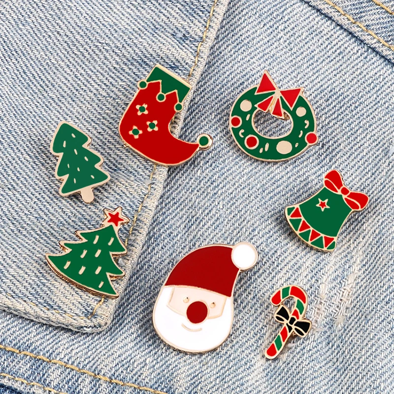 Cartoon Christmas Brooch Santa Claus Christmas Tree Bell Enamel Pins ...