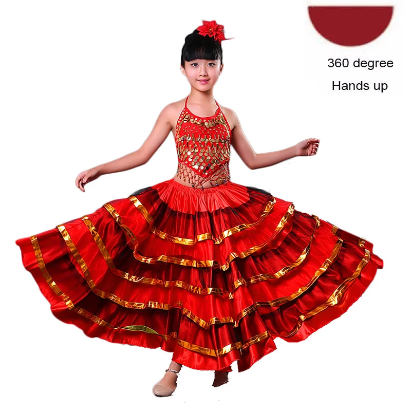 Танцевальное платье для девочек; испанская юбка для фламенко и цыганки ...