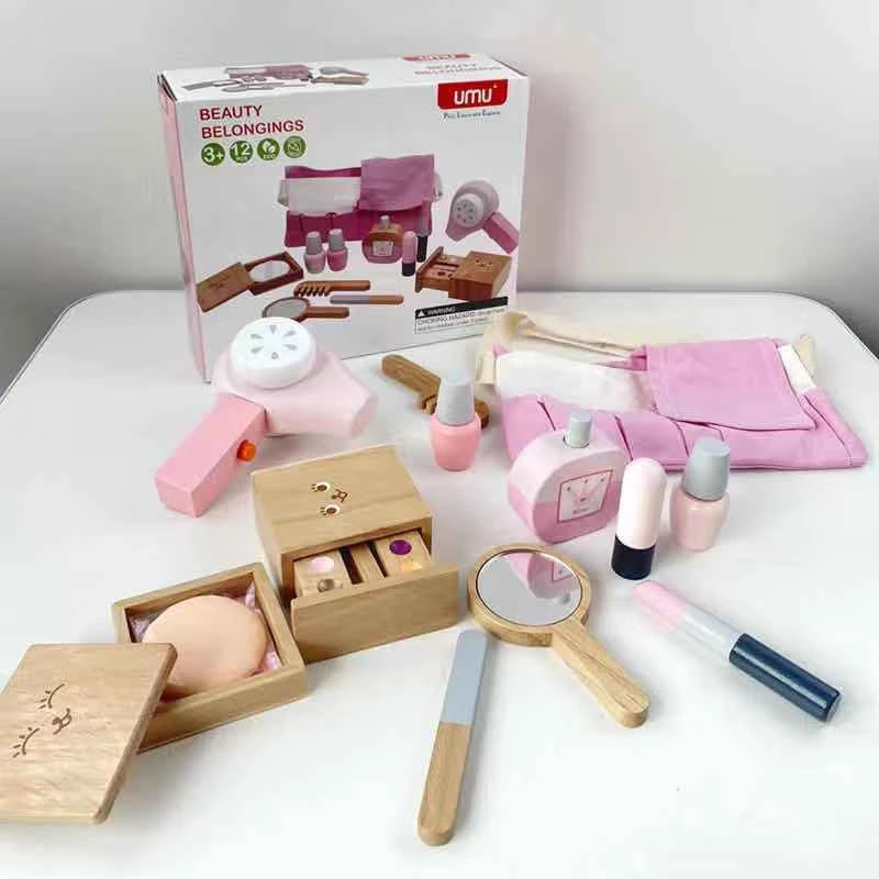 12Pcs Wooden Beauty Salon Pretend Makeup Toy Role Play Cosmetics Toy ...