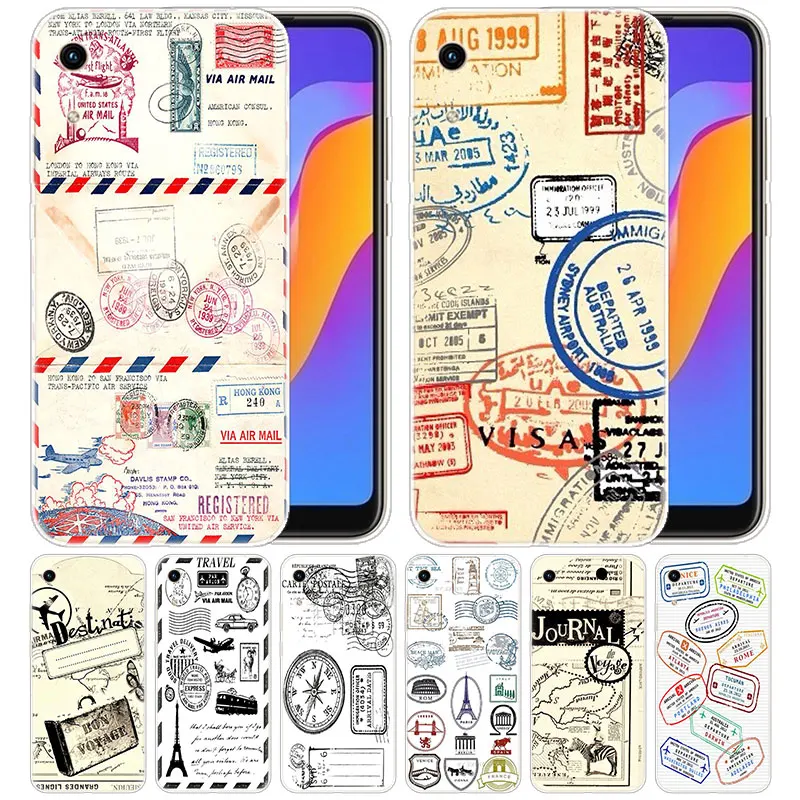 luxury-Silicone-Case-Retro-passport-stamps-for-Huawei-Honor-9X-8A-7A-20 ...