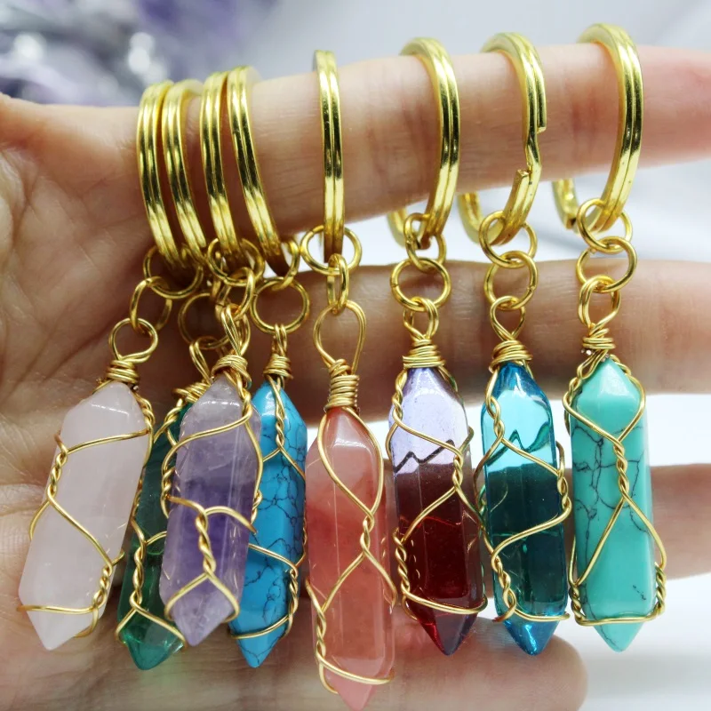 Wholesale 5pcs Mix Natural Stone Quartz Crystal Opal Keychains Healing ...