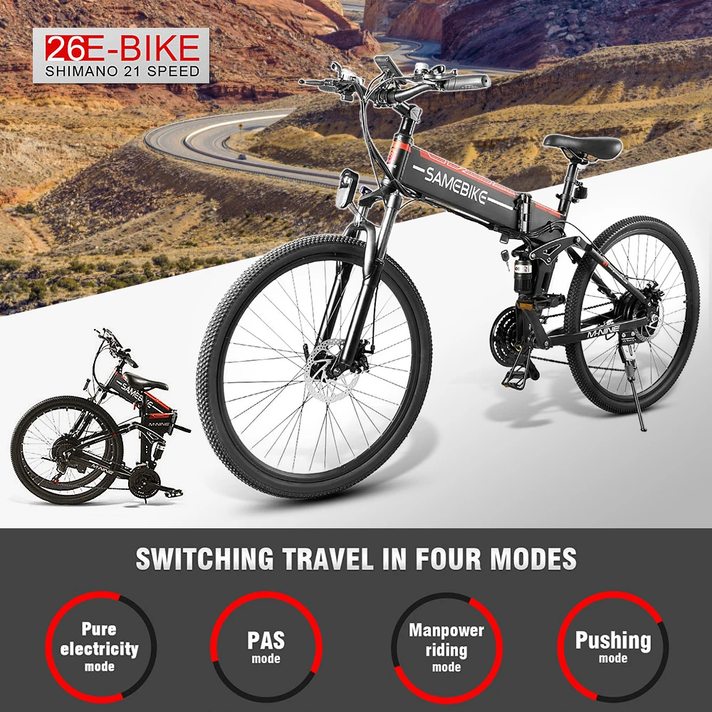 Samebike 20/26Inch Folding Electric Bike Power Assist Electric Bicycle ...