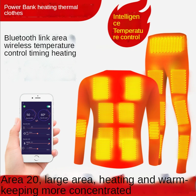 20 Zones Bluetooth Wireless Connection Heating Clothes Underwear Suit ...