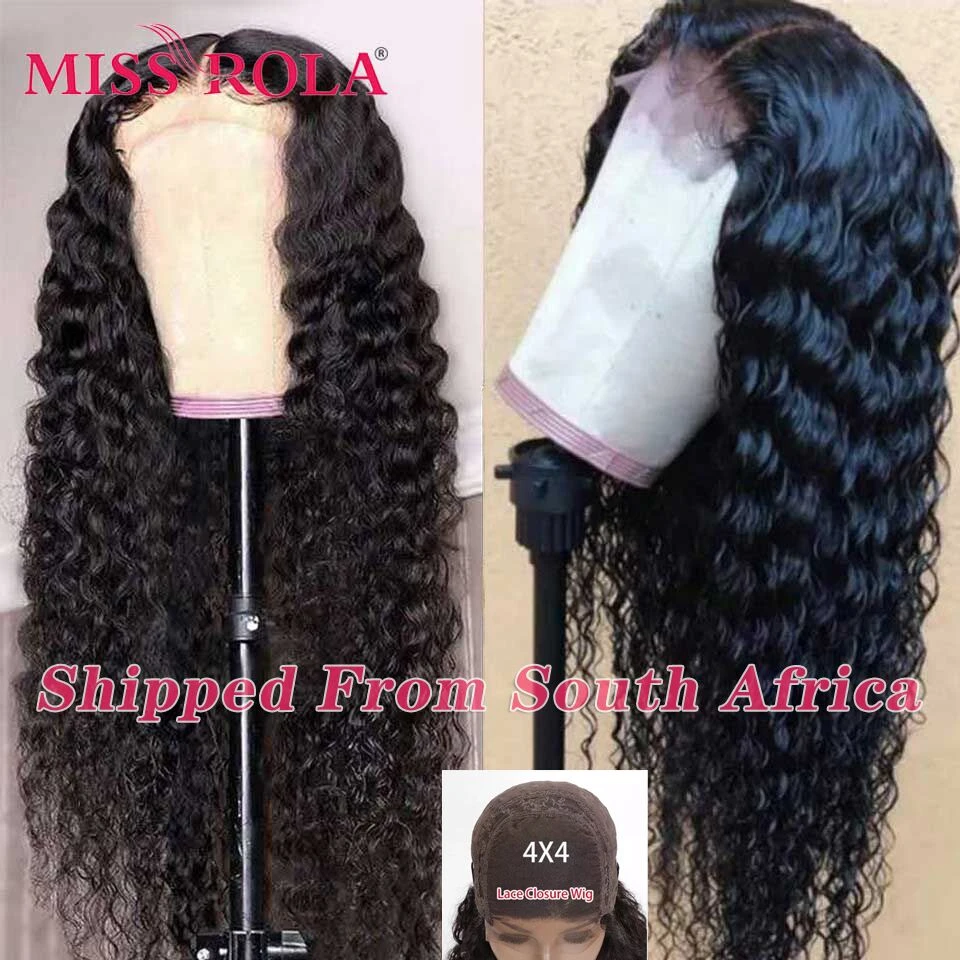 Miss Rola Deep Wave 4*4 Lace Closure Wig 100% Human Hair Wigs Peruvian ...