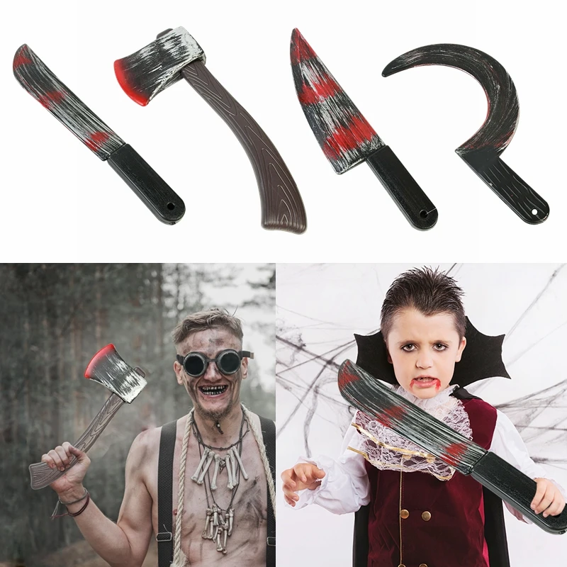 Halloween Plastic Fake Bloody Props Weapon Knife Ax Sharp Cleaver ...