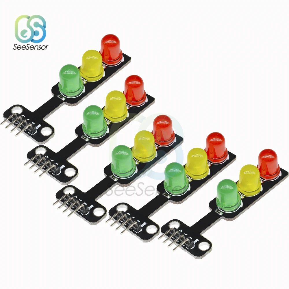 5Pcs Mini 5V Traffic Light LED Display Module for Arduino Red Yellow Green 5mm LED RGB Traffic Light
