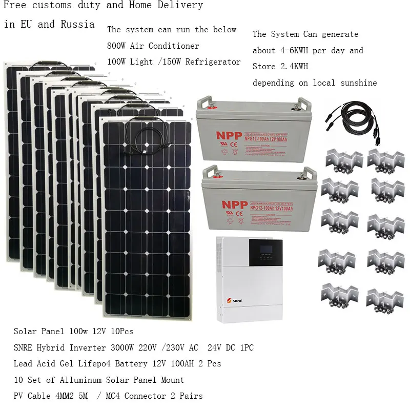 Solar Panel Kit Complete With Lifepo4 Battery Mount 3kw 110v 220v Pv ...