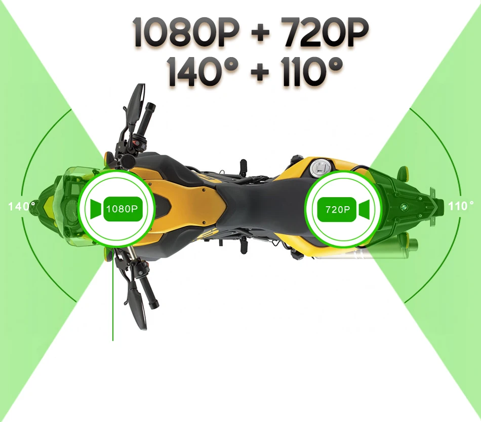 Motorcycle DVR Dash Cam, Full HD Front/Rear View Waterproof Driving ...